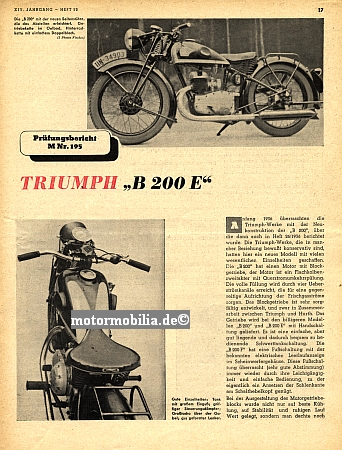motormobilia.de - TWN Triumph Motorrad Testbericht Typ B 200 E